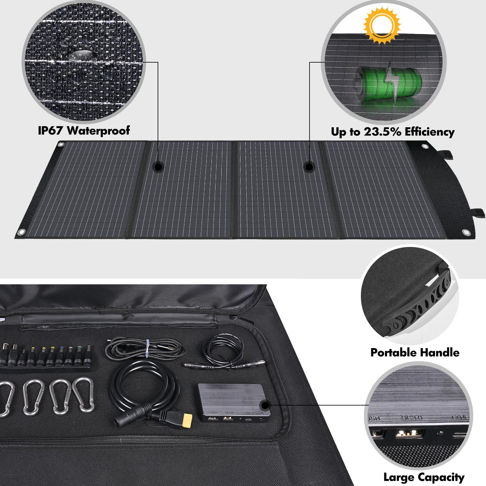 VOLT HERO 120W Portable Solar Panel for Power Station, Foldable 18V Solar Charger with 3 USB Outputs (PD 60W Included), IP67 Waterproof for Generators, Tablet, Off-Grid Road Trips, RV, Outdoor Camping