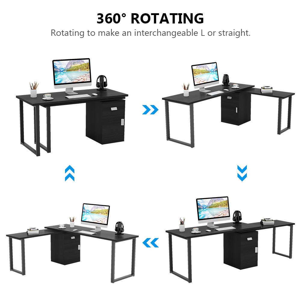 Tribesigns Rotating L-Shaped Computer Desk, 55 Inches Modern Corner Computer Desk Large Study Executive Office Desk Writing Table with Storage File Cabinet for Home Office (Black)
