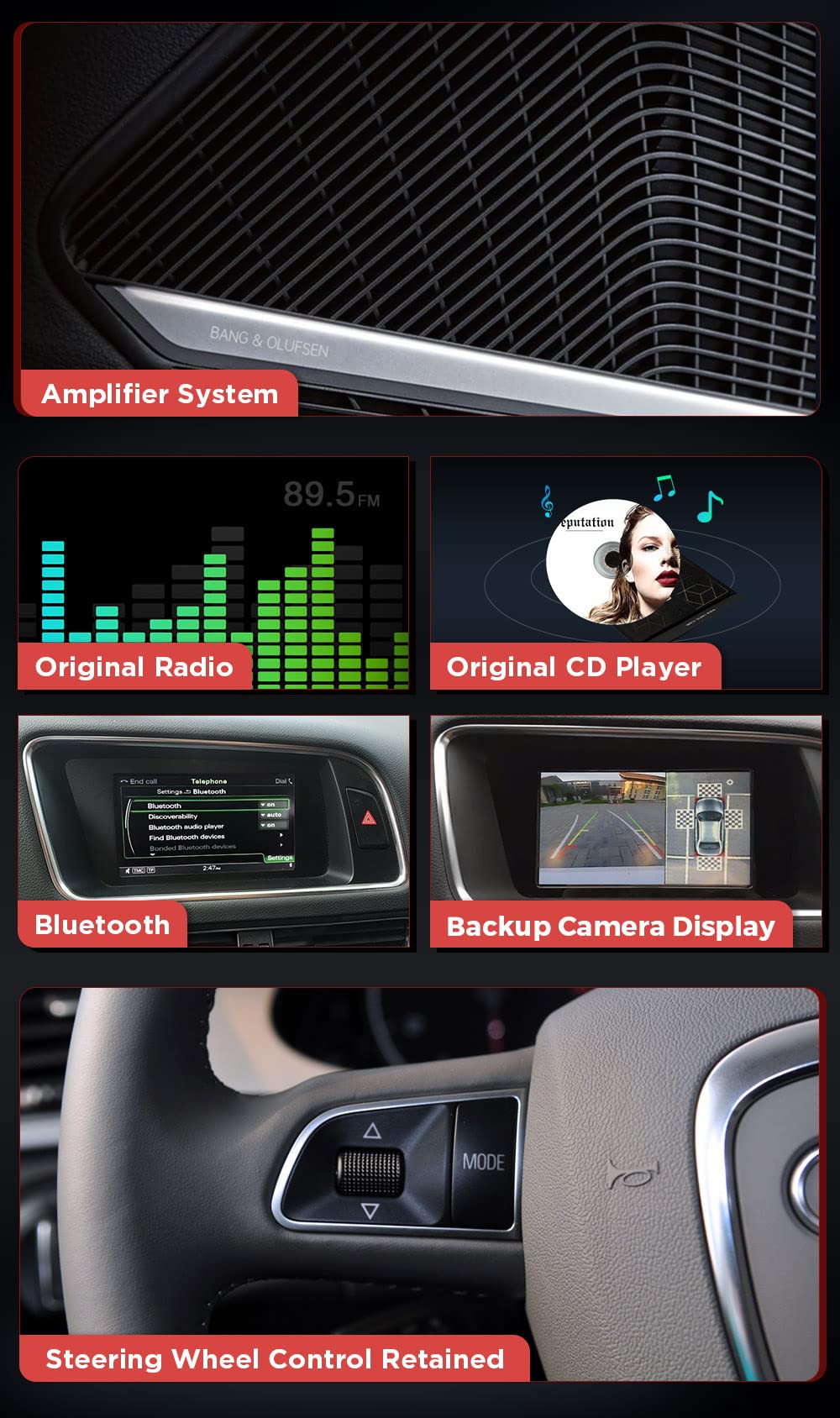 XTRONS 12.3 Inch IPS Car Touch Screen for Audi Q5 Concert/Symphony Radio System, Android 12 Car Stereo Radio GPS Navigation - Qualcomm Octa Core, 8GB+128GB, Car Play, Android Auto, 5GHz WiFi