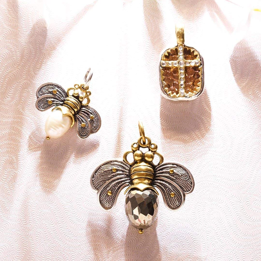 Waxing Poetic Bee Brave Sterling Silver, Brass and Pale Pearl Bee Charm