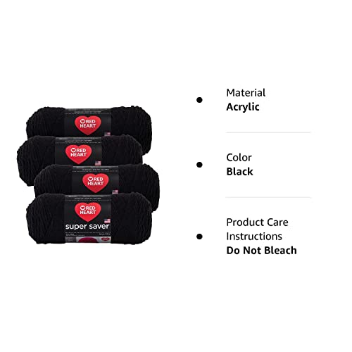 Red Heart Super Saver Yarn (4-Pack of 7oz Skeins) (Black)