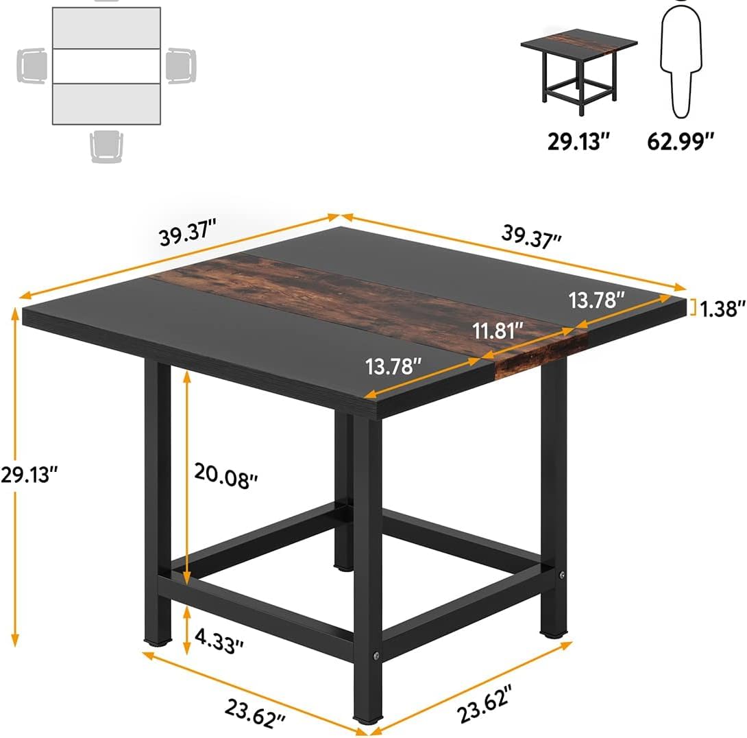 Tribesigns Small Conference Room Table for 4 People, Rustic Square 40- Inches Wood Computer Desk for Home Office, Small Space (Chair not Included)