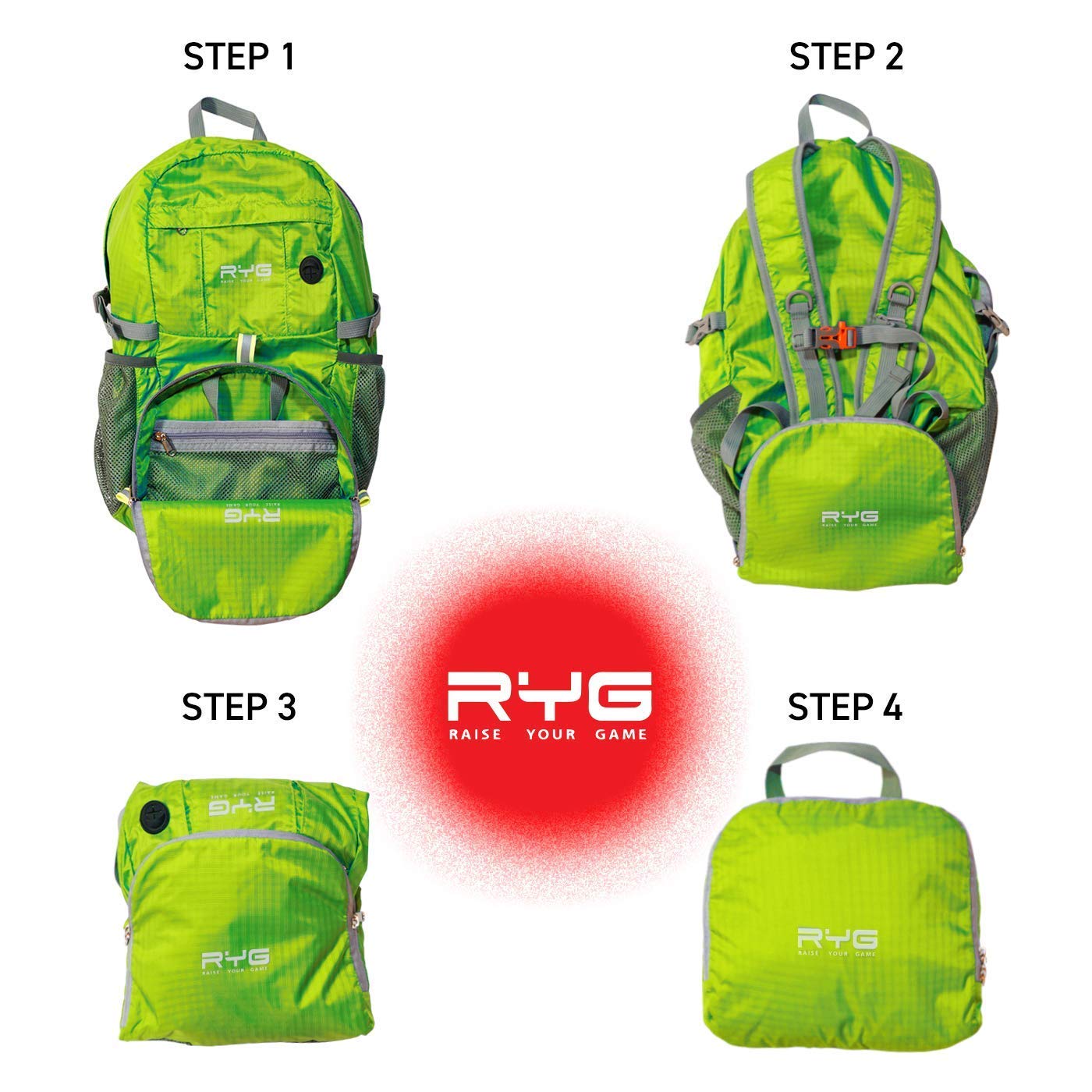 RYG Lightweight Packable Daypack Backpack with Portable Hammock Set for Camping Travel and Outdoor Hiking Day Trips (Neon Green)