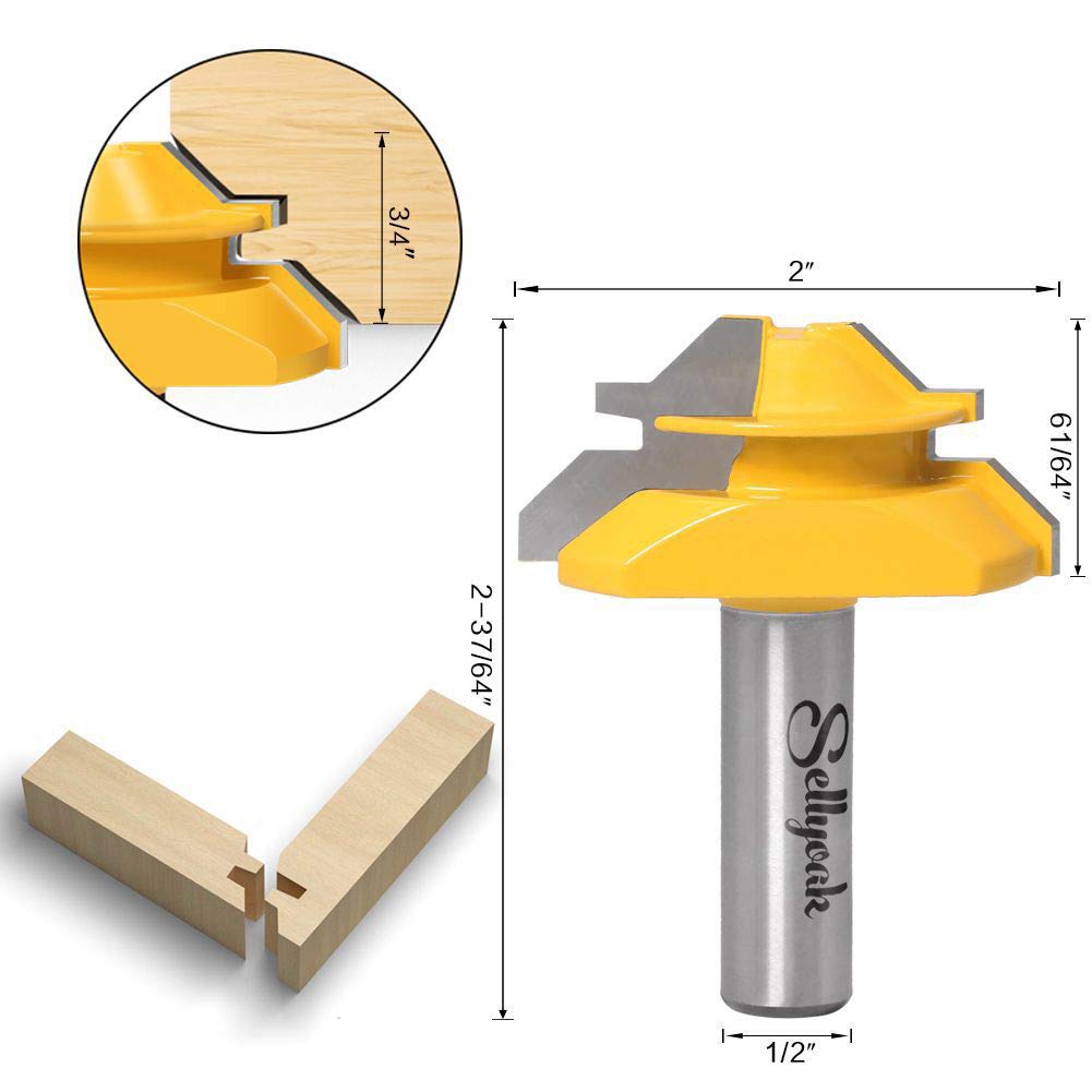 Tongue and Groove Router Bit Tool Set, SellyOak 1/2 Shank Tongue&Grooving Router Bits + 1/2 Shank 45° Lock Miter Router Bit, Wood Milling Cutter Woodworking Tools on Router Table/Base Router etc.