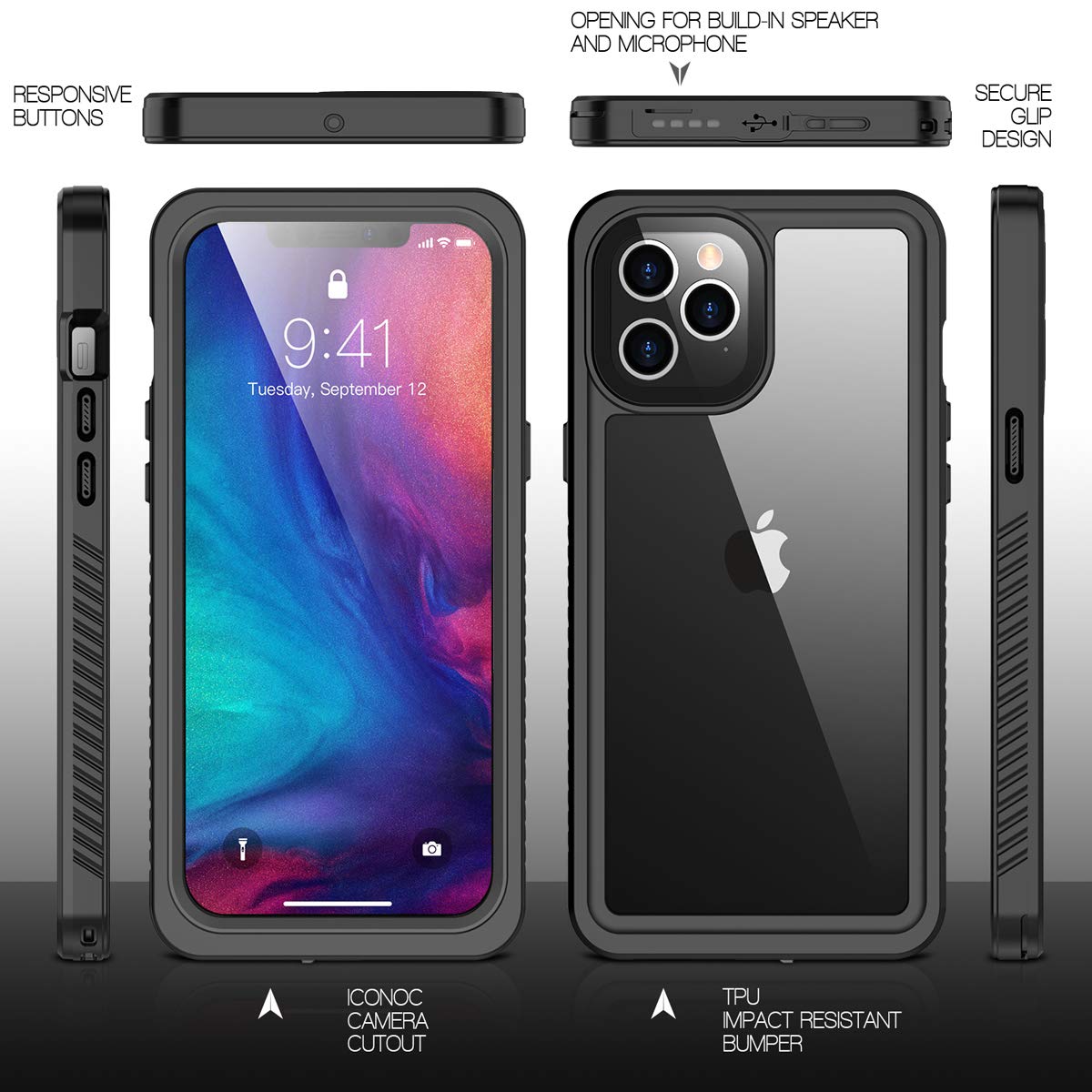 Temdan Waterproof iPhone 12 Pro Max Case,Clear Sound Quality Built-in Screen Protector IP68 Waterproof Full Body Heavy Duty Shockproof Waterproof Case for iPhone 12 Pro Max 6.7inch-2020