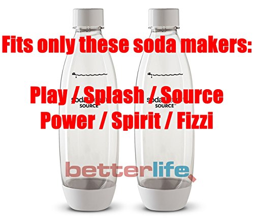 Sodastream Source 2 Pack Original White Carbonating Reusable Water Bottles 1 Liter BPA-Free Fits Only - Play, Source, Power, Spirit and Fizzi Soda Makers
