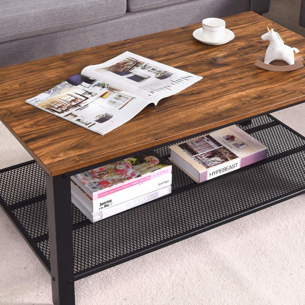 Toolsempire Rustic Coffee Table with Storage Shelf,42" Rectangle Sofa Tea Table for Living Room,Industrial Style Furniture with Strong Metal Frame for Home Office,Brown
