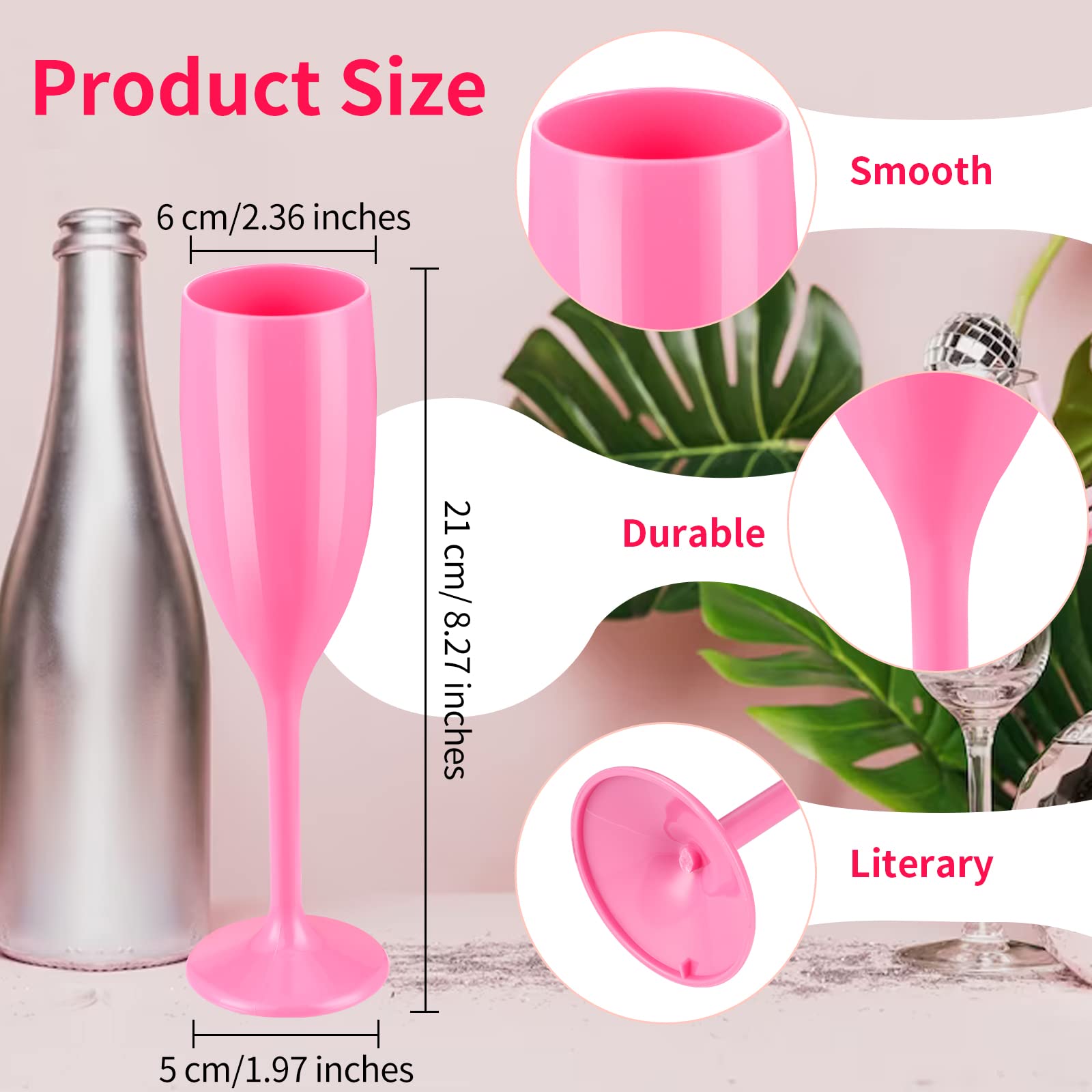 XUWAIDSGN Champagne Flute Acrylic Champagne Glasses Wedding Toasting Champagne Flute Goblet Plastic Reusable Unbreakable Champagne Cups for Bachelorette Wedding Bridal Shower Party (Pink, 24)