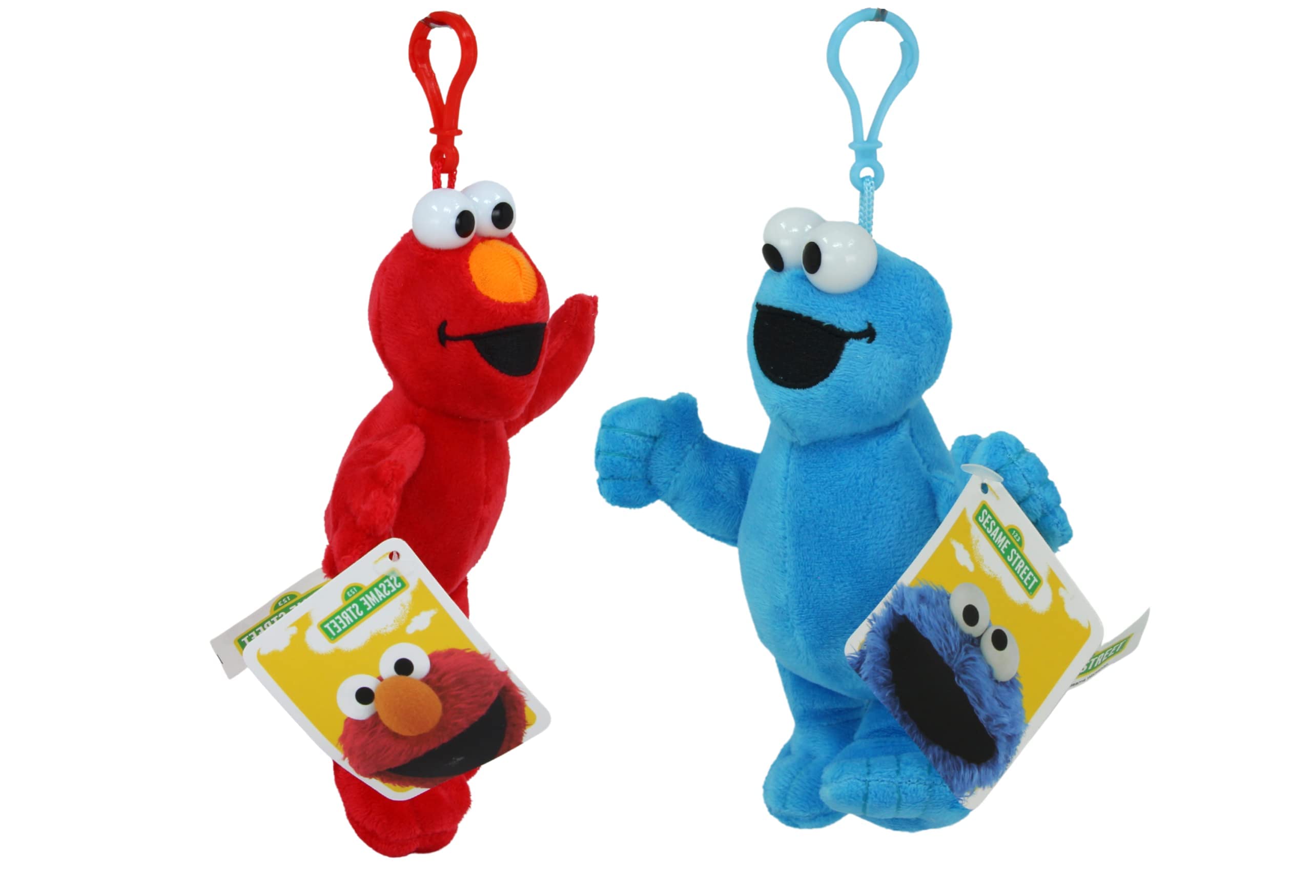 Sesame Street - Super Soft Gift Quality Plush Bag Clip/Key Clip 6619 Twin Pack - (8" 20cm Elmo & 6" 15cm Cookie Monster)