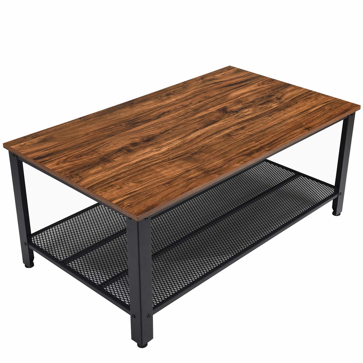 Toolsempire Rustic Coffee Table with Storage Shelf,42" Rectangle Sofa Tea Table for Living Room,Industrial Style Furniture with Strong Metal Frame for Home Office,Brown
