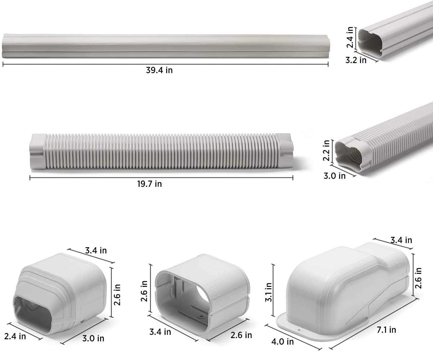 TURBRO 3’’ W × 7.5’ L Decorative PVC Line Cover Kit for Mini Split and Central Air Conditioners, AC Heat Pumps Systems