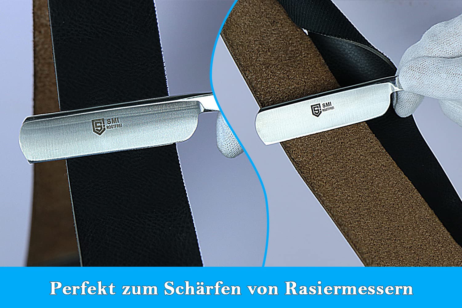 SMI - 18x1.8 Razor Strop Leather, Razor Sharpener Strap, Barber Straight Razor Leather Strop