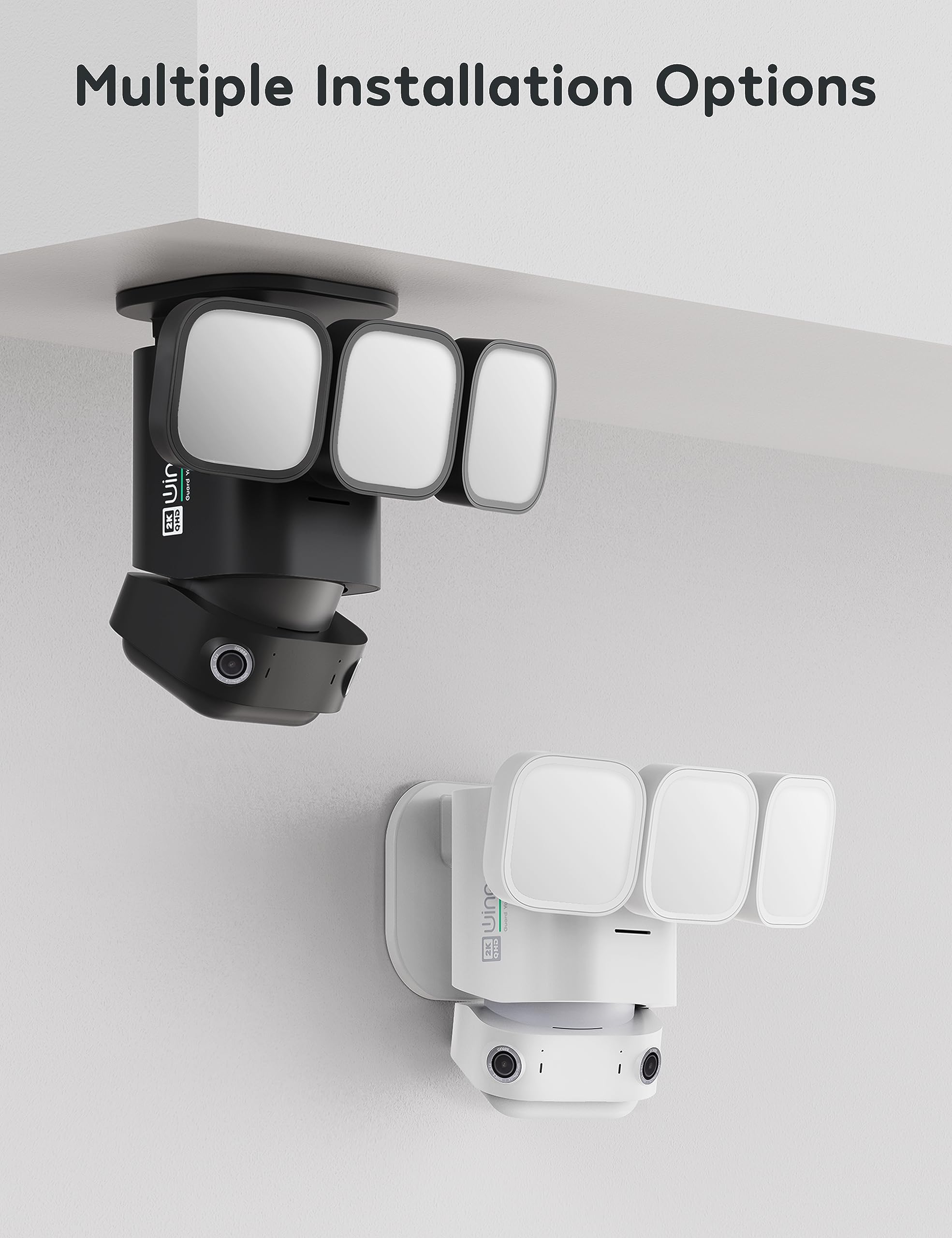 winees Floodlight Camera, Wired 2K HD Dual-Lens Outdoor Security Camera, 180 Degree Panoramic Motion Detection, 3000 Lumens, Color Night Vision, 110dB Siren, 2-Way Audio (White)