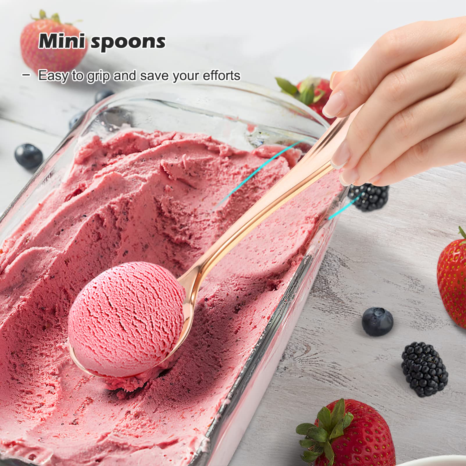 Yardwe 24pcs Disposable Plastic Mini Spoons Disposable Dessert Spoons,Gold Plastic Tasting Spoons for Desserts, Sampling, Ice-cream or Appetizers(Rose Gold)