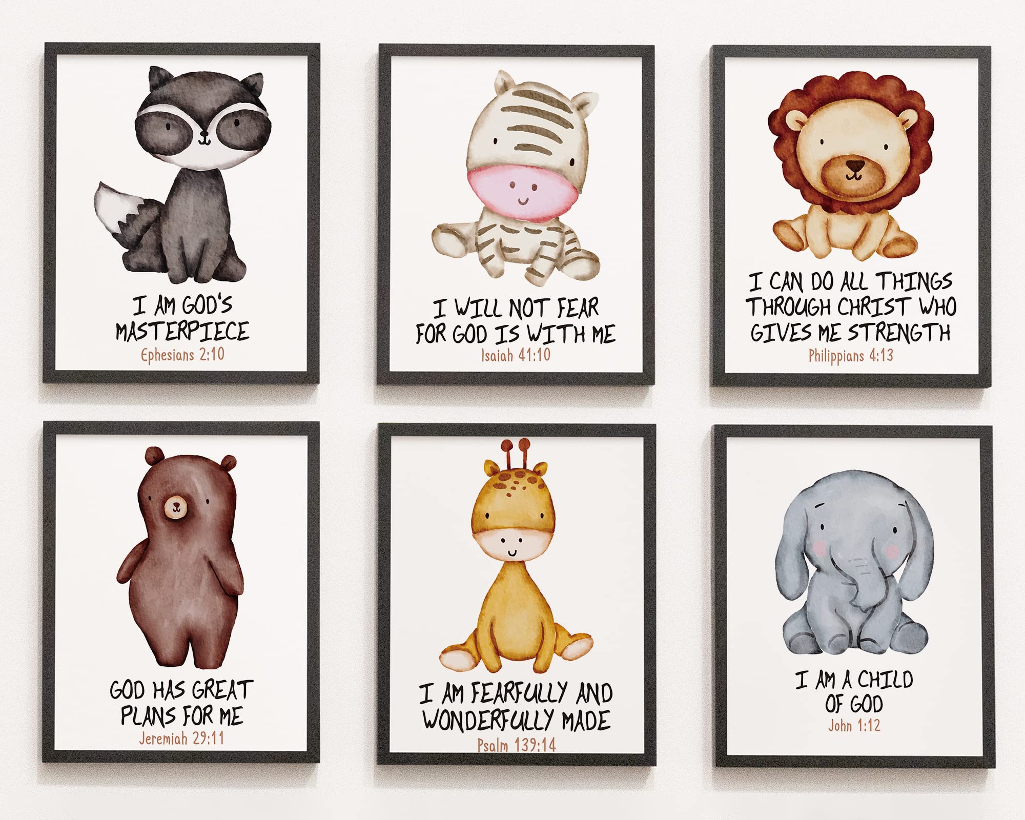 Tuyashua Bible Verse Wall Art, Woodland Animal Art Print Set of 6 (8×10inch), christian wall decor, Watercolor Baby Animal Posters, Baby Animal Wall Art, Nursery Room Wall Decor (UNFRAMED) ZSH009