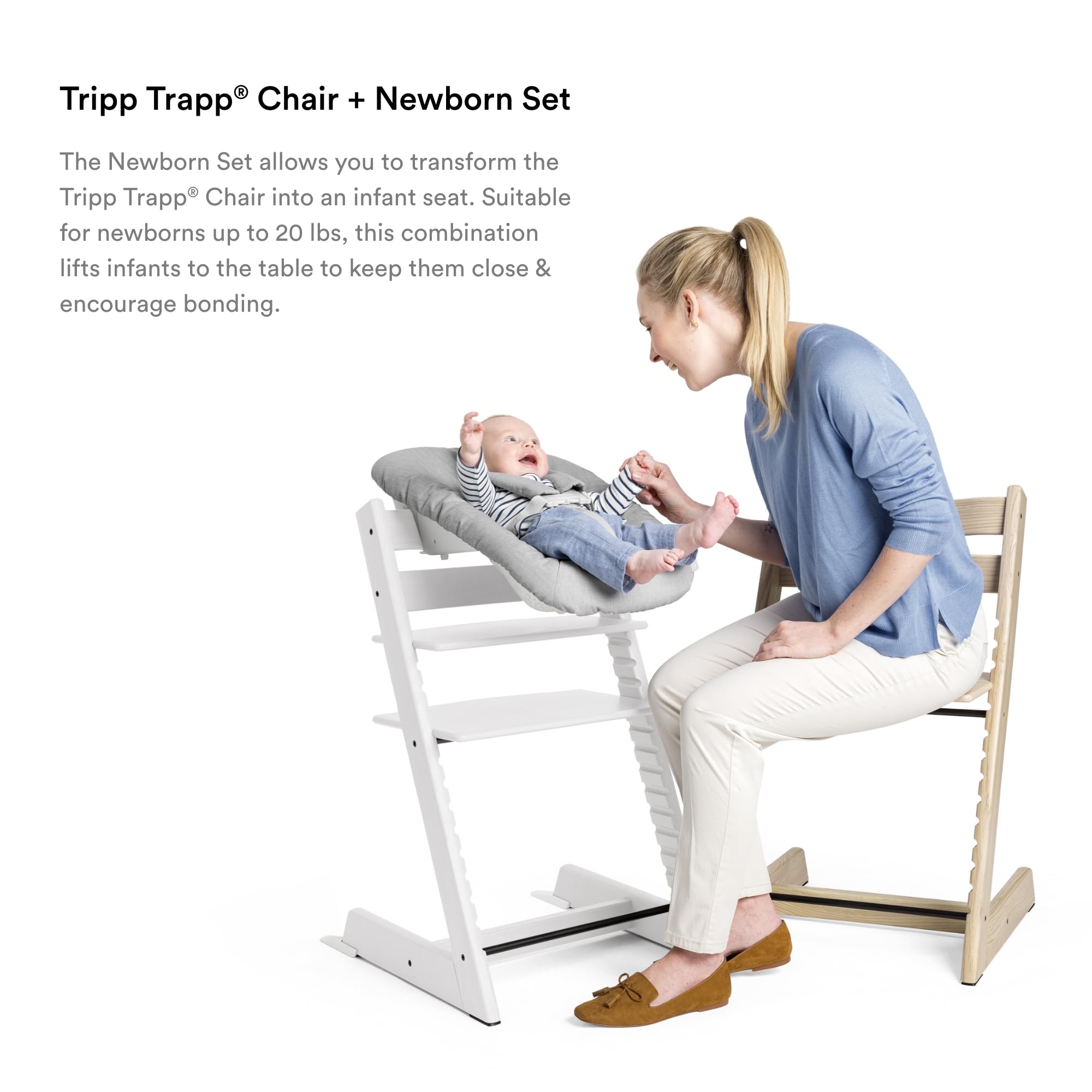 Tripp Trapp Chair from Stokke (Natural) + Tripp Trapp Newborn Set (Grey) - Cozy, Safe & Simple to Use - for Newborns Up to 20 lbs