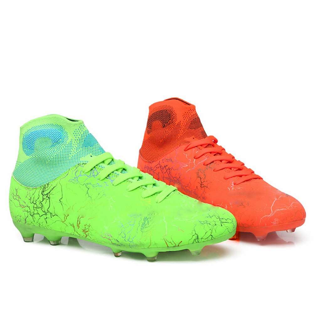 WELRUNG Men's Women's AG Cleats Training Athletic Non-Slip Long Studs High-Top Football Soccer Shoes for Youth Couple 10/8.5 US