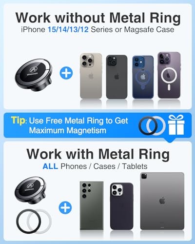 VANMASS Magnetic Cell Phone Holder for Car [2024 True Military-Grade] for MagSafe Car Mount Suction Cellphone Stand for Dashboard Windshield Vent, Magnet Dash Mobile Accessories for iPhone Android