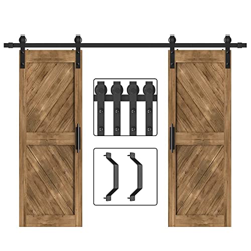 WINSOON 6FT Sliding Barn Wood Door Hardware Cabinet Closet Kit with Set of 2 Pcs Black Painted Solid Steel Gate Handle Kit