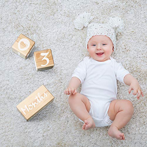 WILLBOND Blocks Baby Monthly Milestone Blocks Baby Age Photo Blocks and Keepsake Photography Nursery Decor (Gender Neutral)