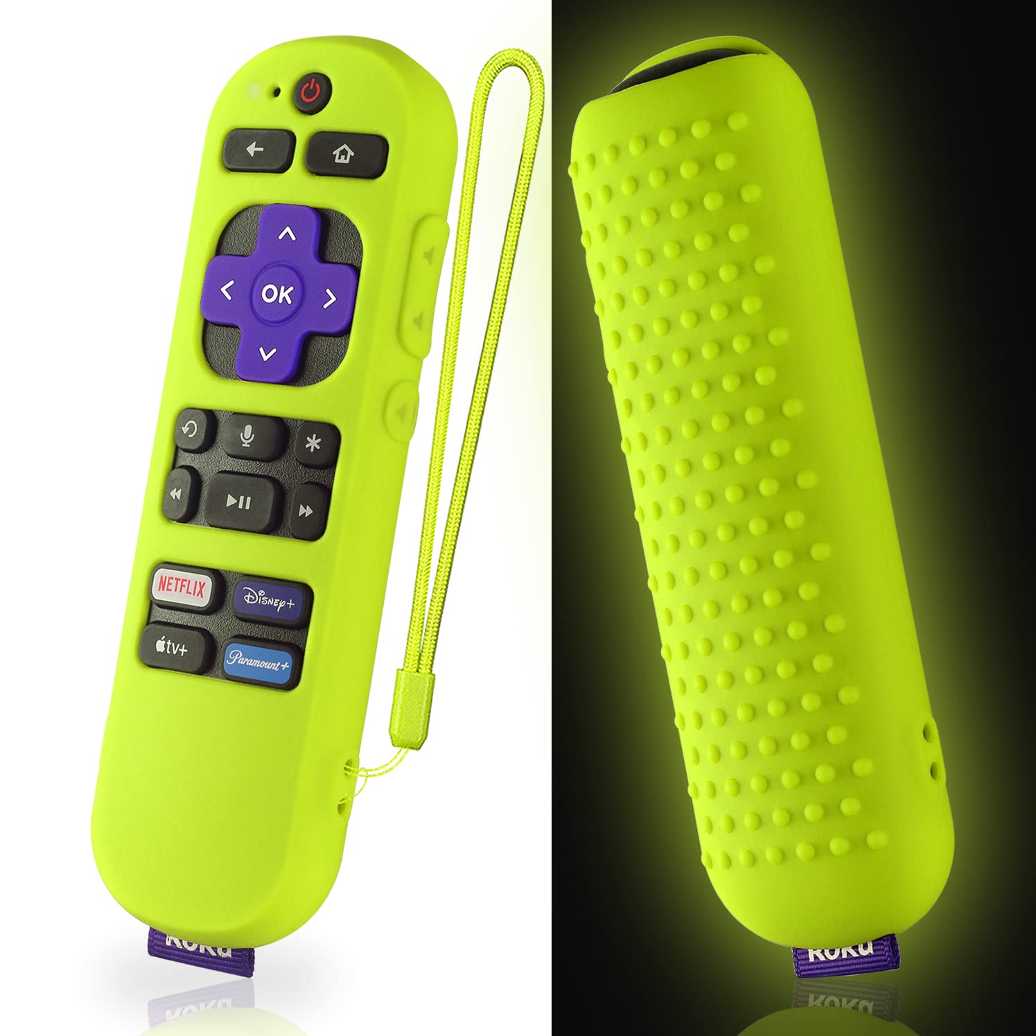 Silicone Case for Roku Express 4K+ Voice Remote RCA1R, Roku Voice Remote Cover RC-GZ1 Roku Streaming Stick 4K Silicone Sleeve with Lanyard(Glow green)