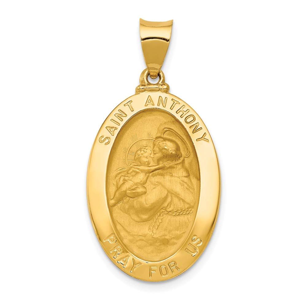Sonia Jewels 14k Yellow Gold Catholic Patron Saint Anthony Medal Brushed Matte Finish Pendant Charm - 26mm x 15mm