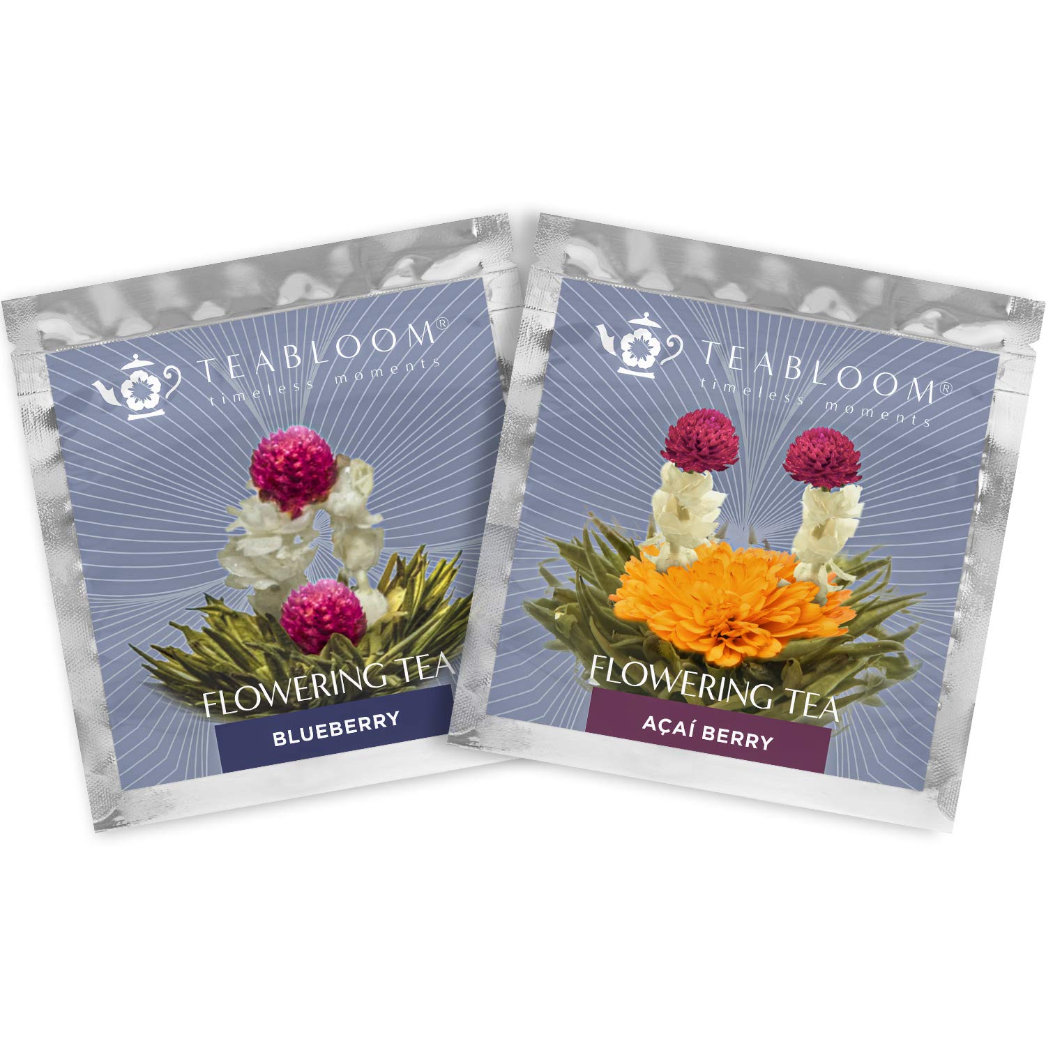 Teabloom 2 Tea Flowers (Blueberry + Acai Berry) β Hand-Tied Flowering Tea β Each Tea Blossom Can Be Steeped Multiple Times (2-Pack)