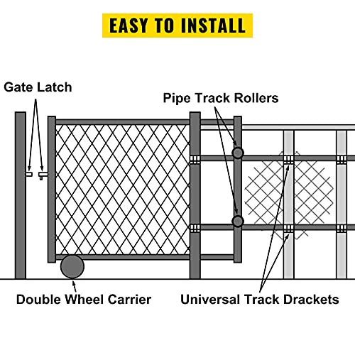 VEVOR Chain Link Rolling Gate Kit Galvanized Steel Rolling Fence 6 Universal Track Bracket Chain Link Rolling Gate Hardware Kit 2 Solid Rubber Wheels Fence Rolling Kit for Chain Link Sliding Gate