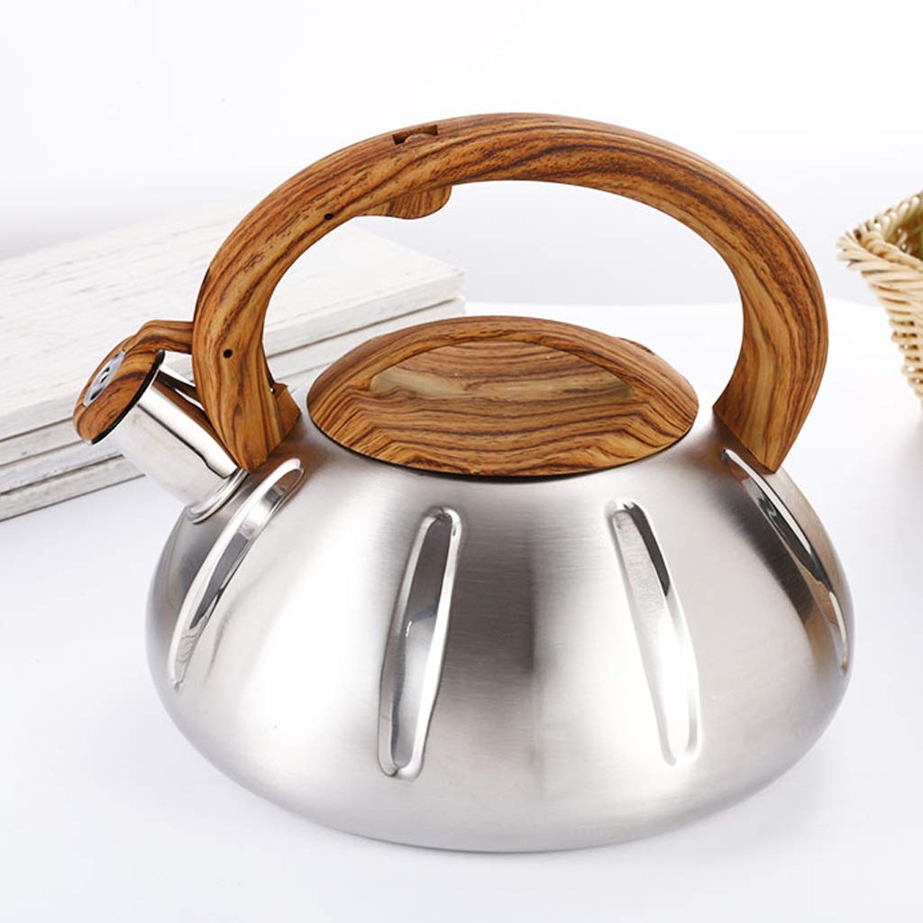 Stainless Steel Kettle Creative Thick Kettle Whistle Teapot With Wood Grain Handle Loud Whistle For Stove (3L, 101.4OZ) Multifunctional water kettle