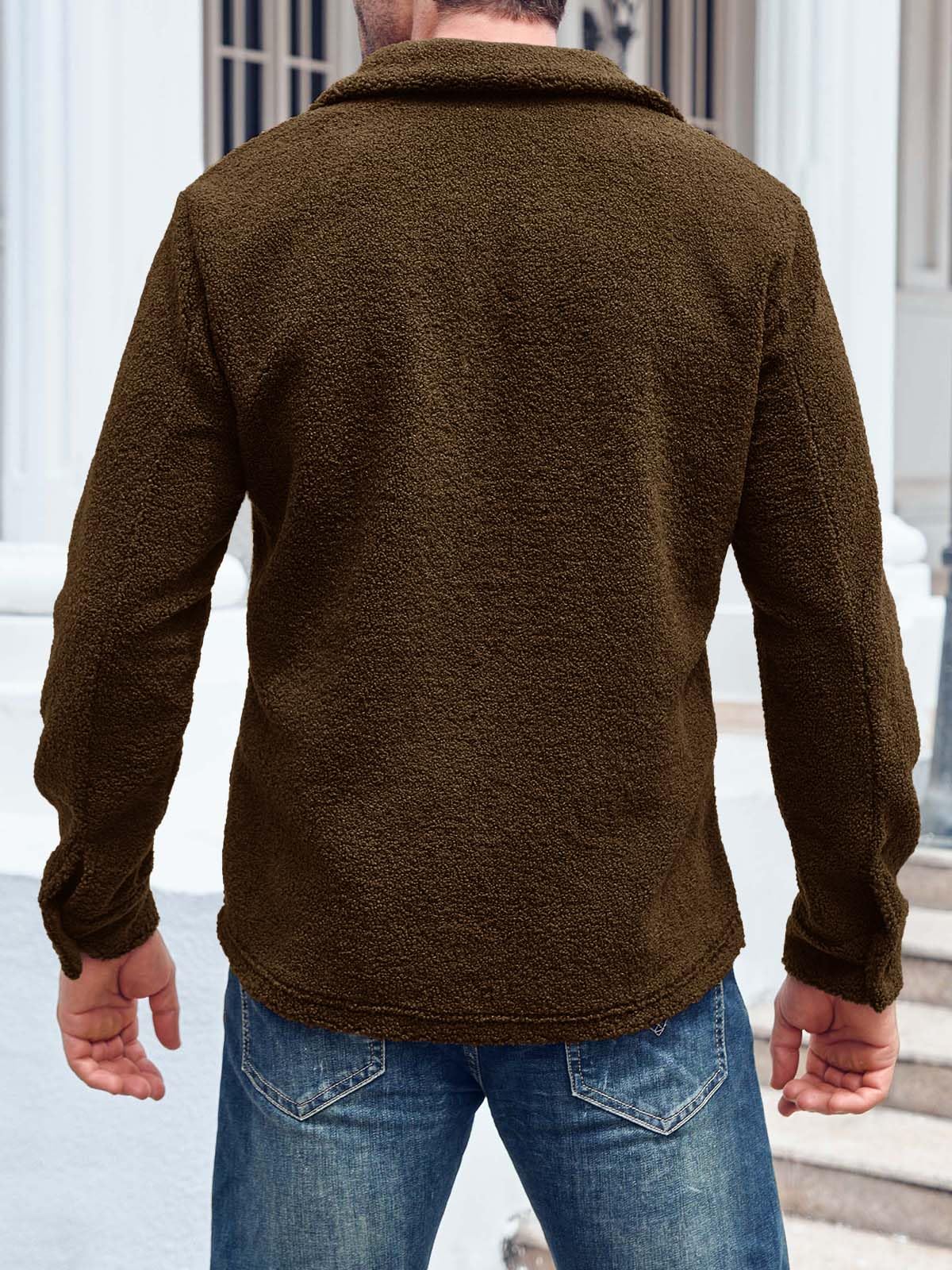 Runcati Mens Fleece Sherpa Jacket Button Down Fall Winter Casual Lightweight Fuzzy Shacket