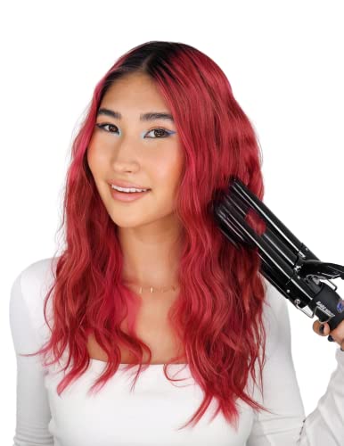 Trademark Beauty Babe Waves Limited Edition - Three Barrel Curling Iron, Hair Waver Tool, Adjustable Temperature, Ceramic Wand, 1.1 Inch, 28mm - Black