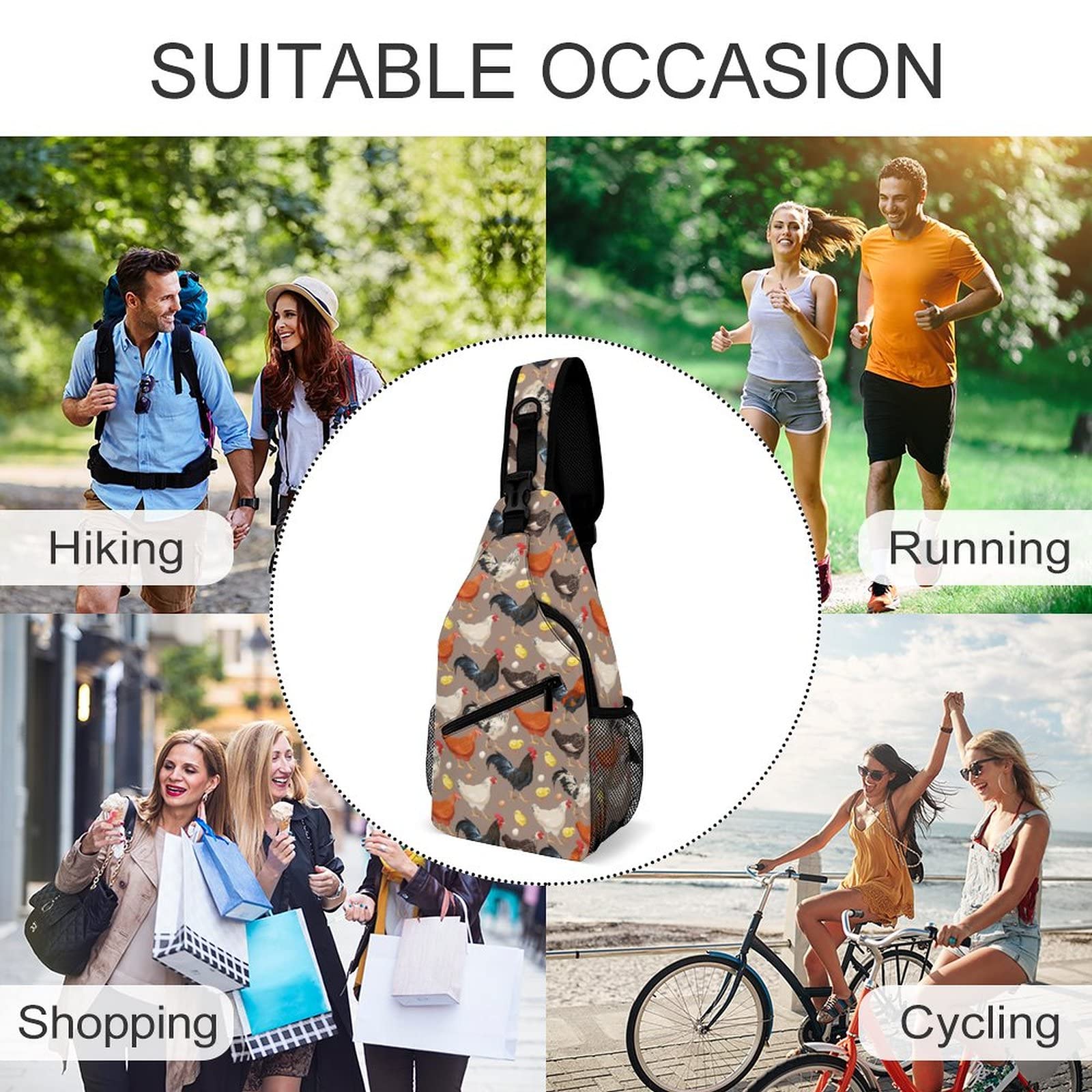 VSOFMY Sling Bag for Men Women Crossbody Sling Backpack Bag for Travel Hiking Daypack Chest Bag Chicken