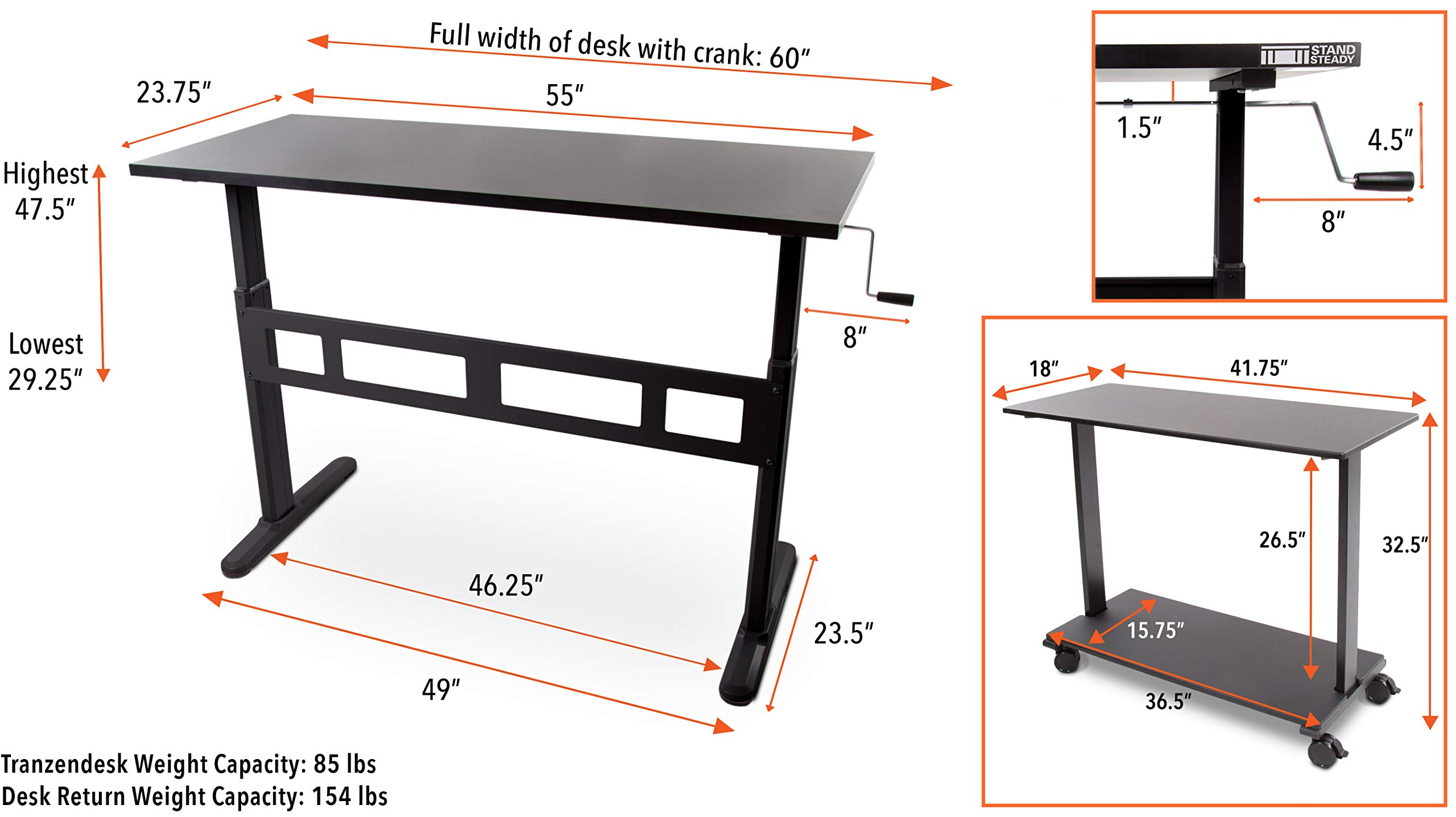 Stand Steady L-Shaped Tranzendesk Standing Desk | Sit to Stand Desk with Add-On Desk Return | Customizable Stand Up Desk Arrangement Great for Any Office Space! (Black / 73x 42)