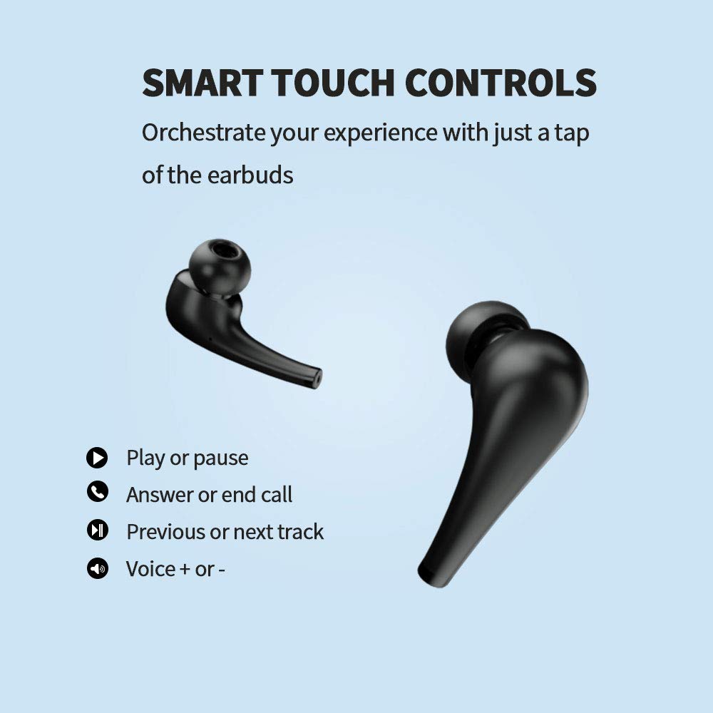 Wireless Earbuds, Bluetooth 5.0 Headphones in-Ear, IPX7 Waterproof Sport Running Earphones with Charging Case, Bass Stereo/40H Playing Time,Built-in Mic Single/Twin Mode for iPhone/Android