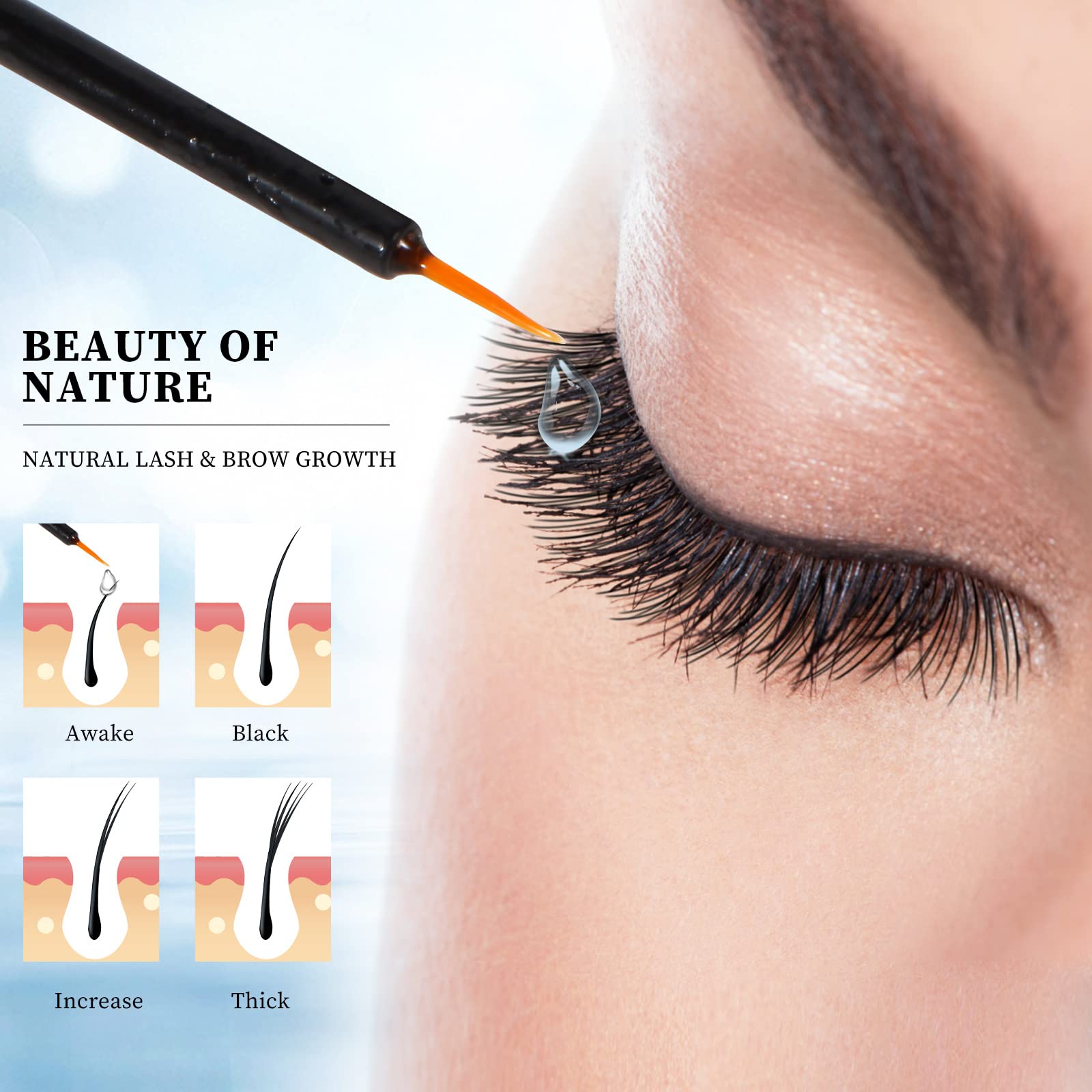 YANTOU Eyelash Growth Serum - Fuller & Longer Looking Eyelashes Lash Enhancing Serum for Natural Lashes or Lash Extensions & Brows, Vegan & Cruelty-Free black