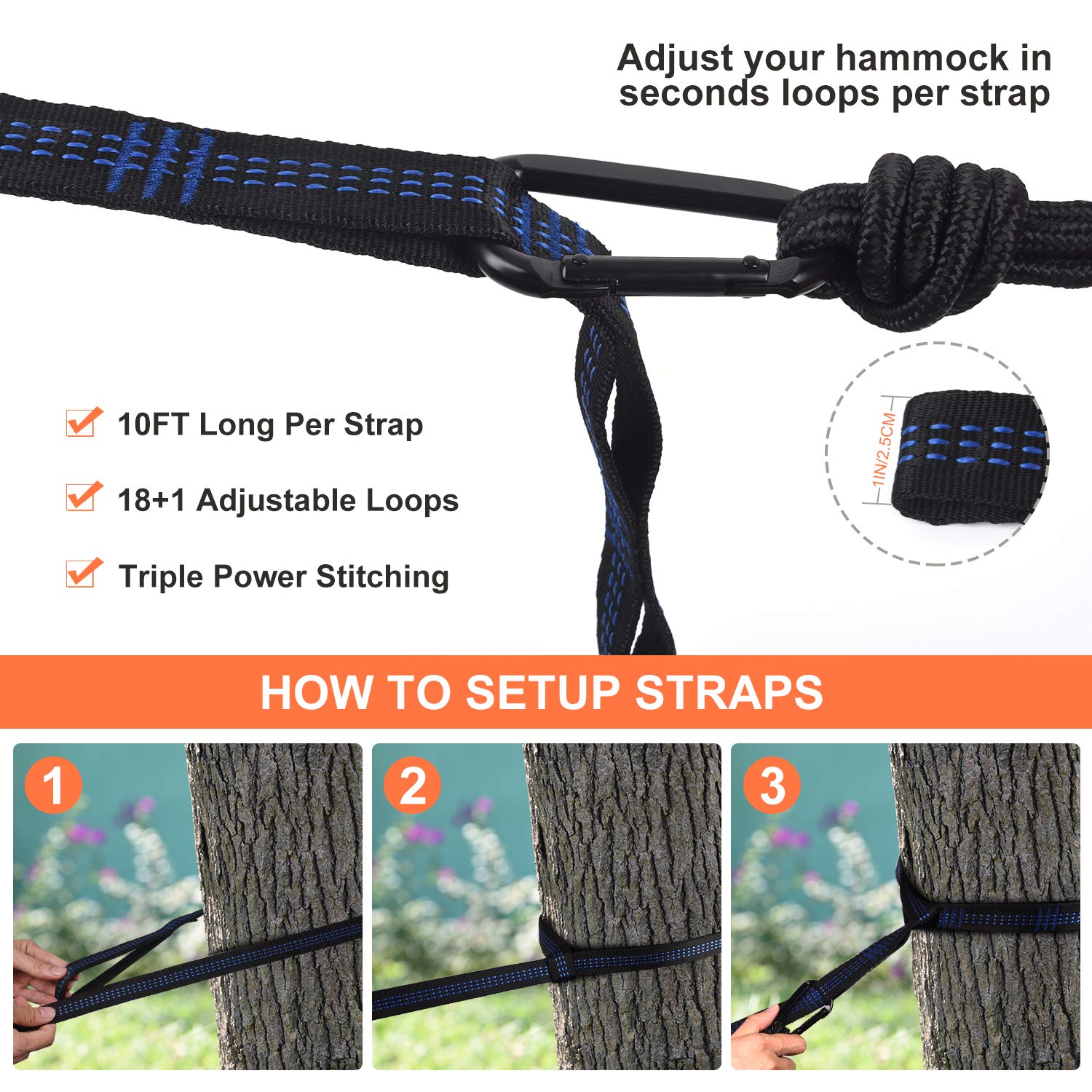 SANSUNTEK Hammock-Camping Hammock for Outdoors Travel Backpacking,Camping Gear-Double Hammock with Tree Straps(18+1 Loops)&Carabiners,Nylon Portable Hammock,2 Person Hammock for Tree & Hiking Gear