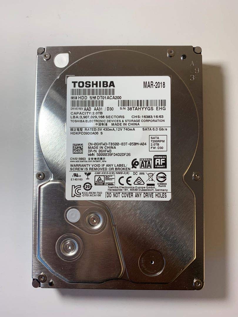 Toshiba 2TB HDD 7.2K RPM 3.5" 6Gb/s SATA Hard Disk Drive Model: DT01ACA200 DP/N: 6HFW3