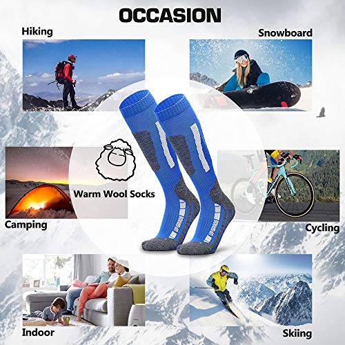 UGUPGRADE Ski Socks Merino Wool High Performance Warmth Snowboard Socks for Winter Outdoor Men Women Kids, Grayblue(2 Pair), Medium