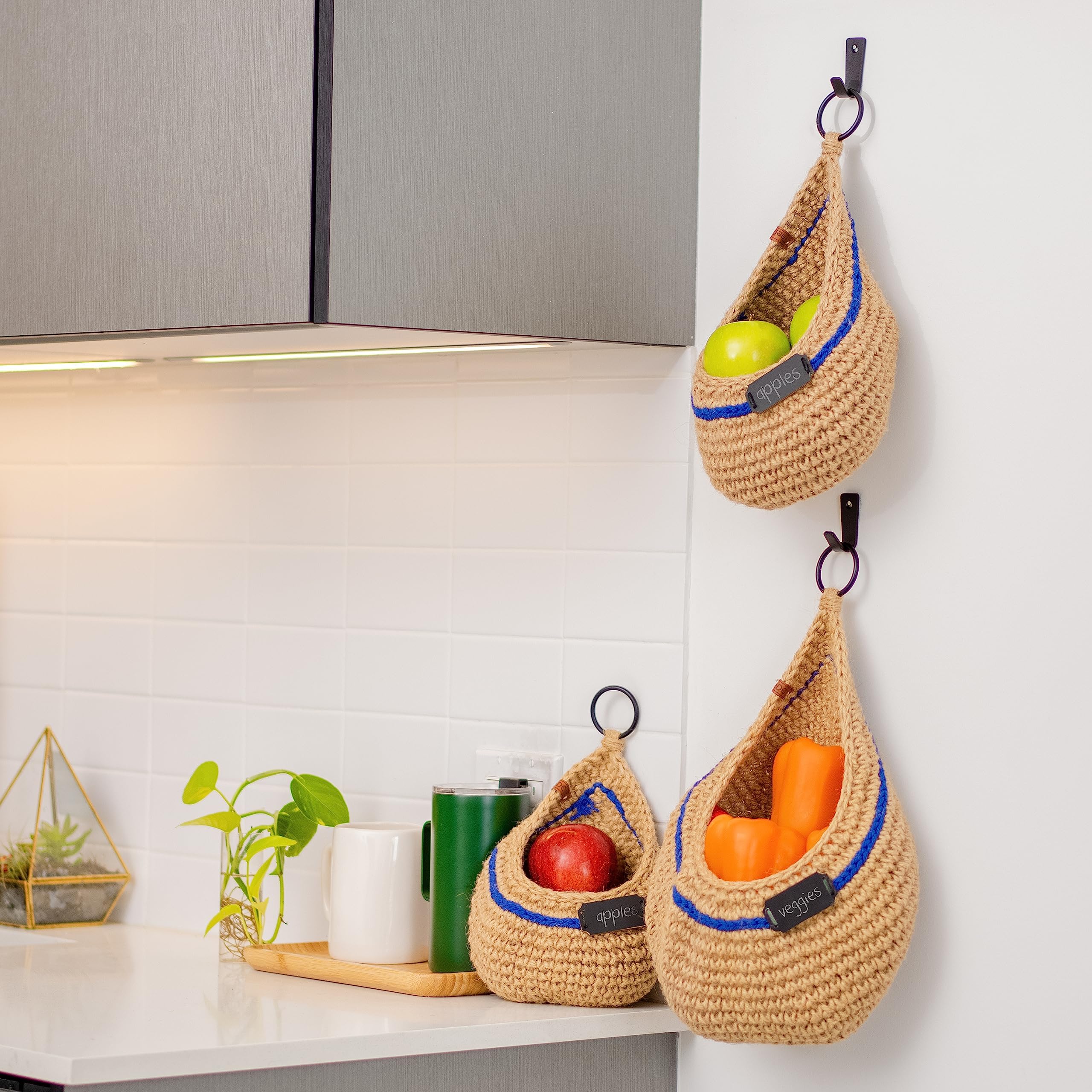 Wall Hanging Basket Set of 3 β 100% Natural Jute Hanging Baskets for Organizing β Handmade Hanging Fruit Basket and Hanging Wall Basket w/Extra Strong Hanging Hooks β Home & Kitchen Storage by TheDOM