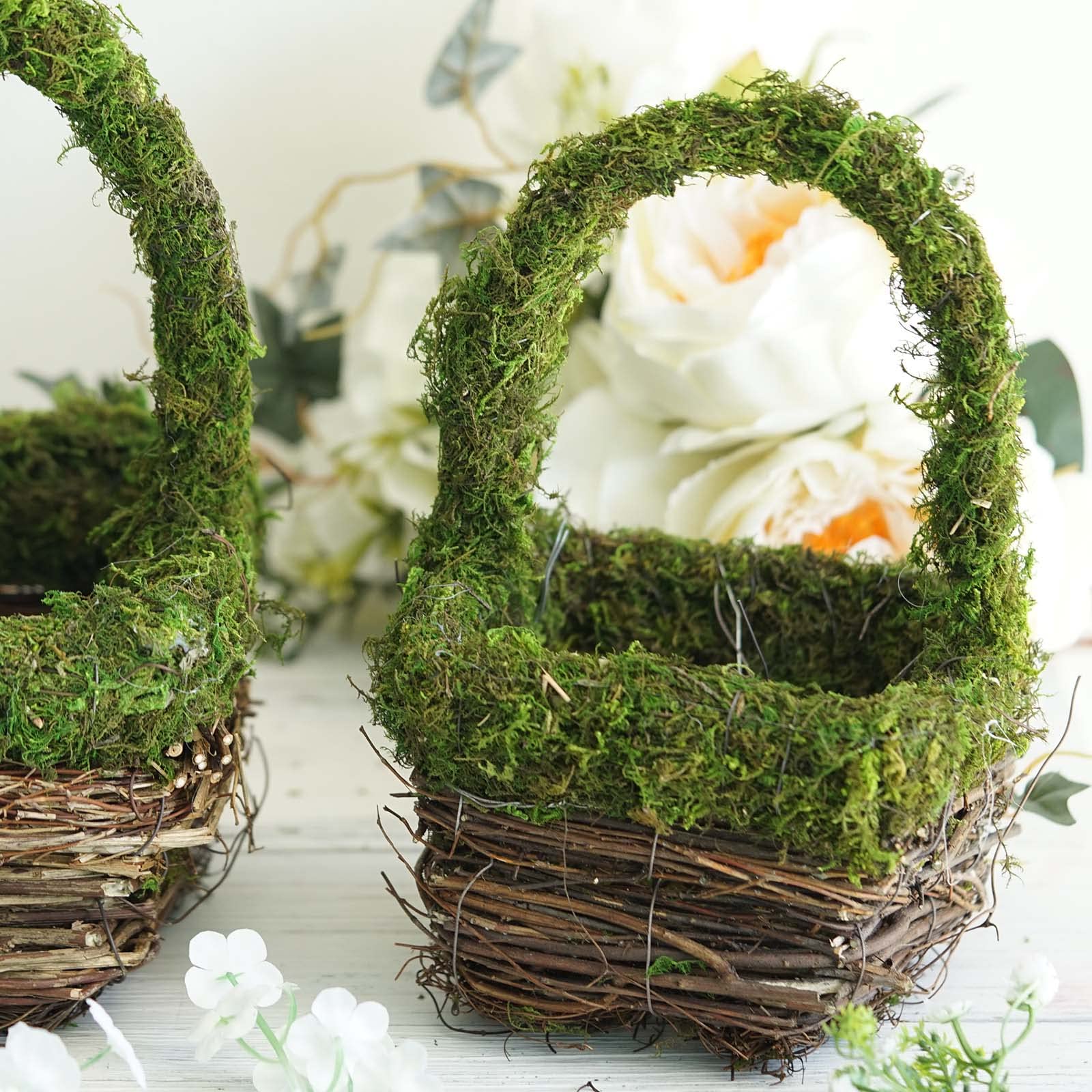 TABLECLOTHSFACTORY Set of 2 | Rustic Twig Moss Planter Box Flower Basket - 8" & 6"