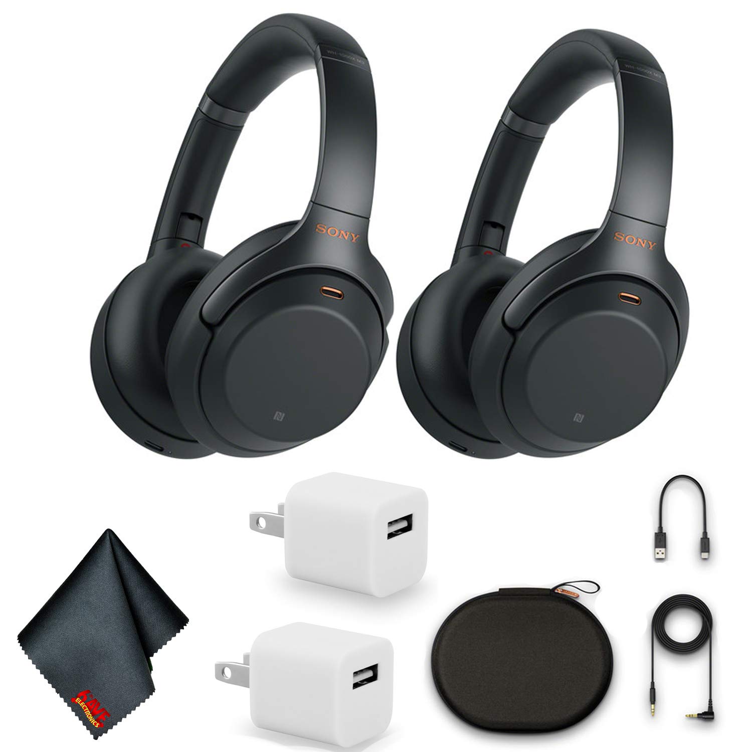 Sony WH-1000XM3 Wireless Noise-Canceling Over-Ear Headphones (Black) Bundle with 2X USB Adapters and More