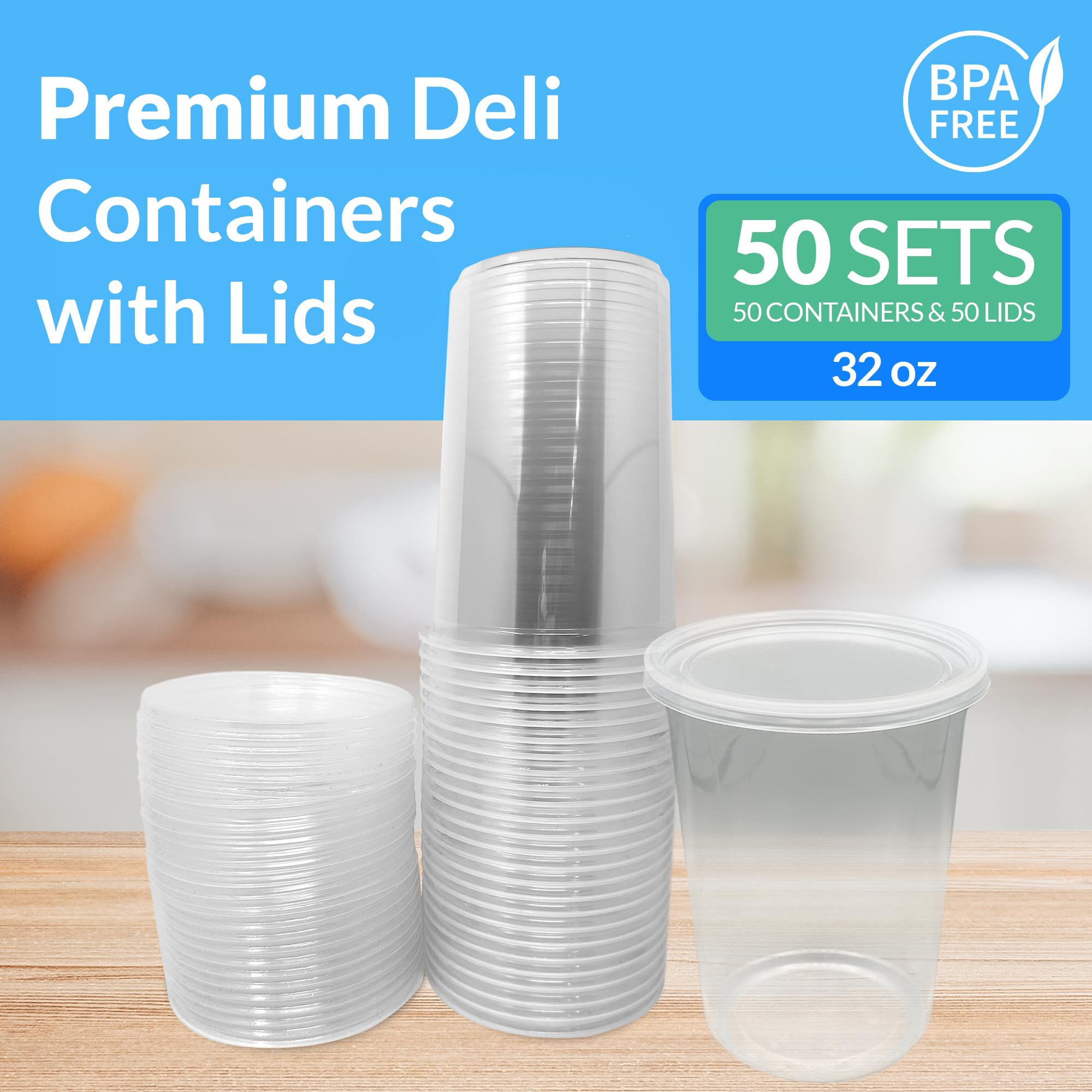 Reli. Deli Containers with Lids (50 Sets), 32 oz | Plastic Deli Containers with Lids 32oz | Clear Soup Containers with Lids, Disposable | To Go Food Storage Containers | Microwave & Freezer Safe