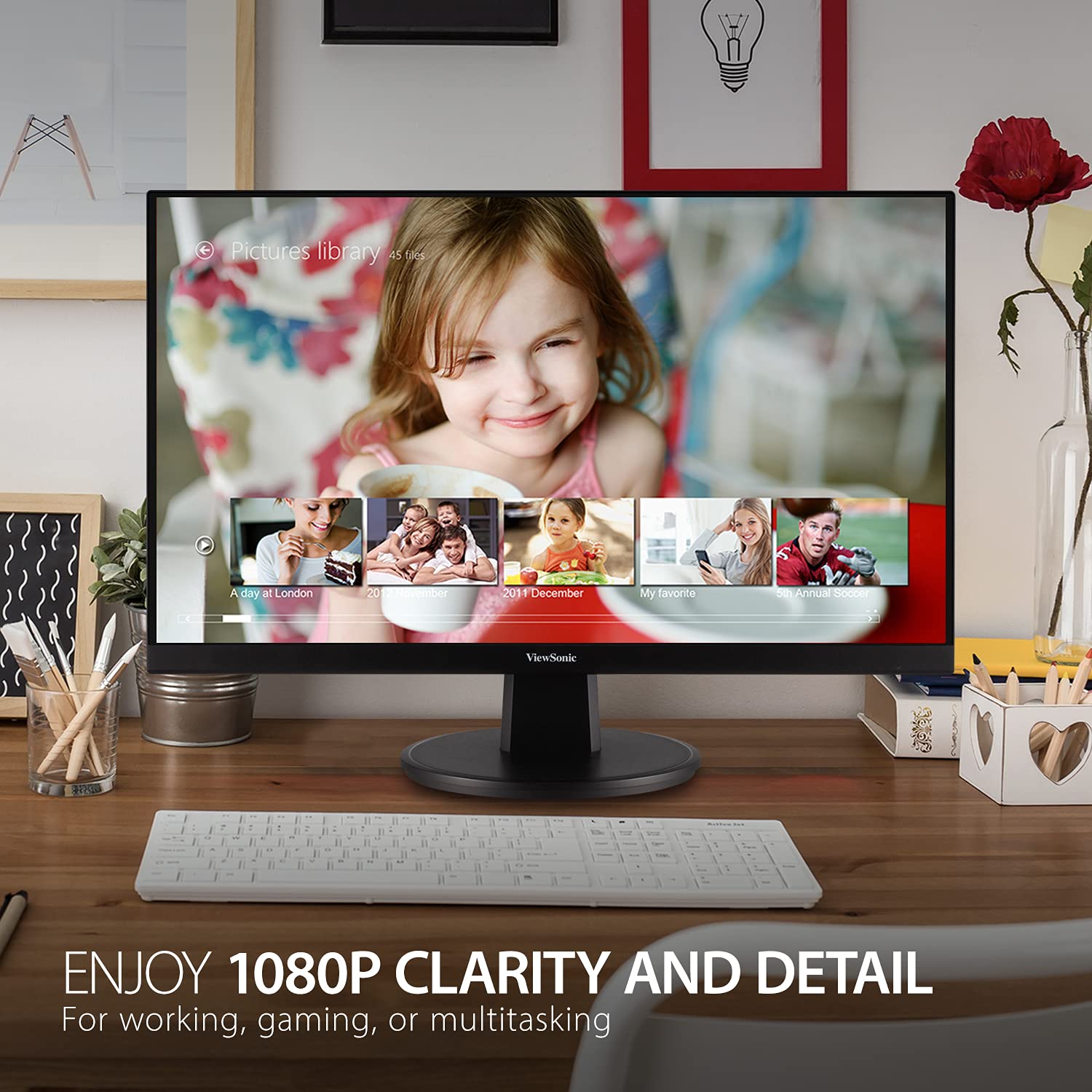 ViewSonic VA2447-MHJ 24 Inch Full HD 1080p Monitor with Advanced Ergonomics, FreeSync, 100Hz, Ultra-Thin Bezel, Eye Care, HDMI, VGA Inputs for Home and Office