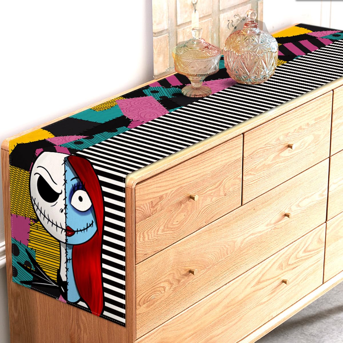 The Nightmare Before Christmas Table Runner Halloween Jack Skellington and Sally Birthday Party Decoration Home Kitchen Dining Room Decor (13" x 72")