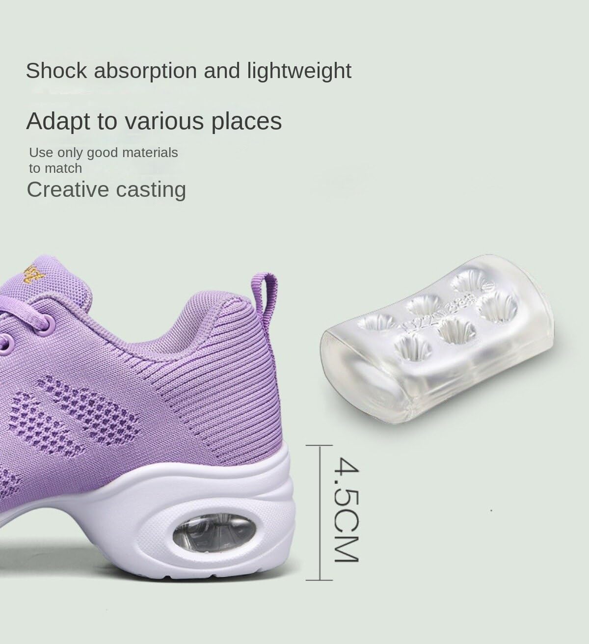 Women's Breathable Air Cushion Jazz Dance Shoes Lace Up Mesh Sneakers - Split Sole Athletic Walking Dance Thick Sole (Black,8.5)