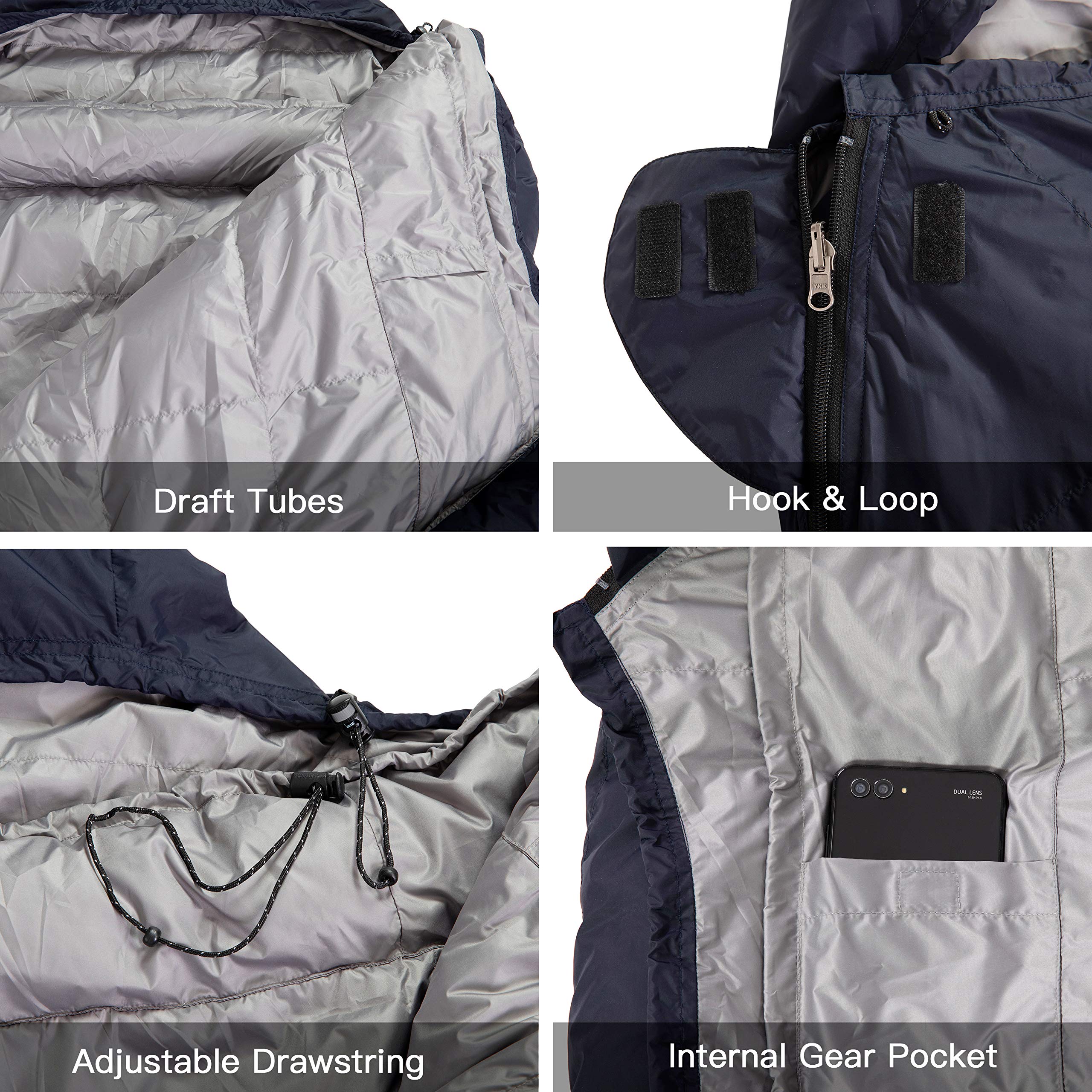 Ubon Extreme 15 & 32°F Mummy Sleeping Bags for Adult 4 Season Waterproof Camping Sleeping Bag, Lightweight Sleeping Bag with Compression Sack, Navy