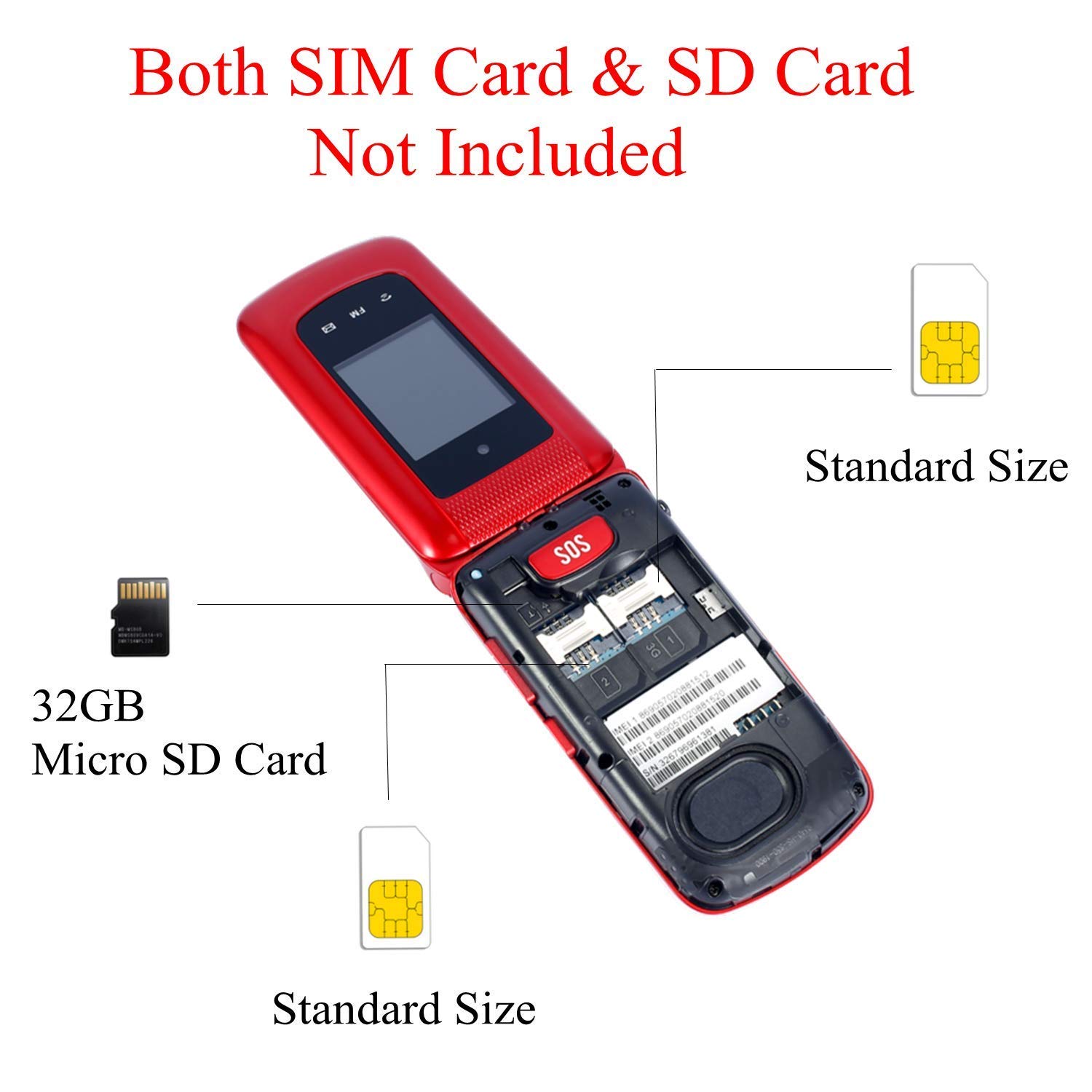 Uleway Unlocked Flip Phone 3G SOS Button Senior Flip Phones Unlocked 2.4'' Screen Easy to Use Basic Cell Phone for Seniors & Kids (Red)