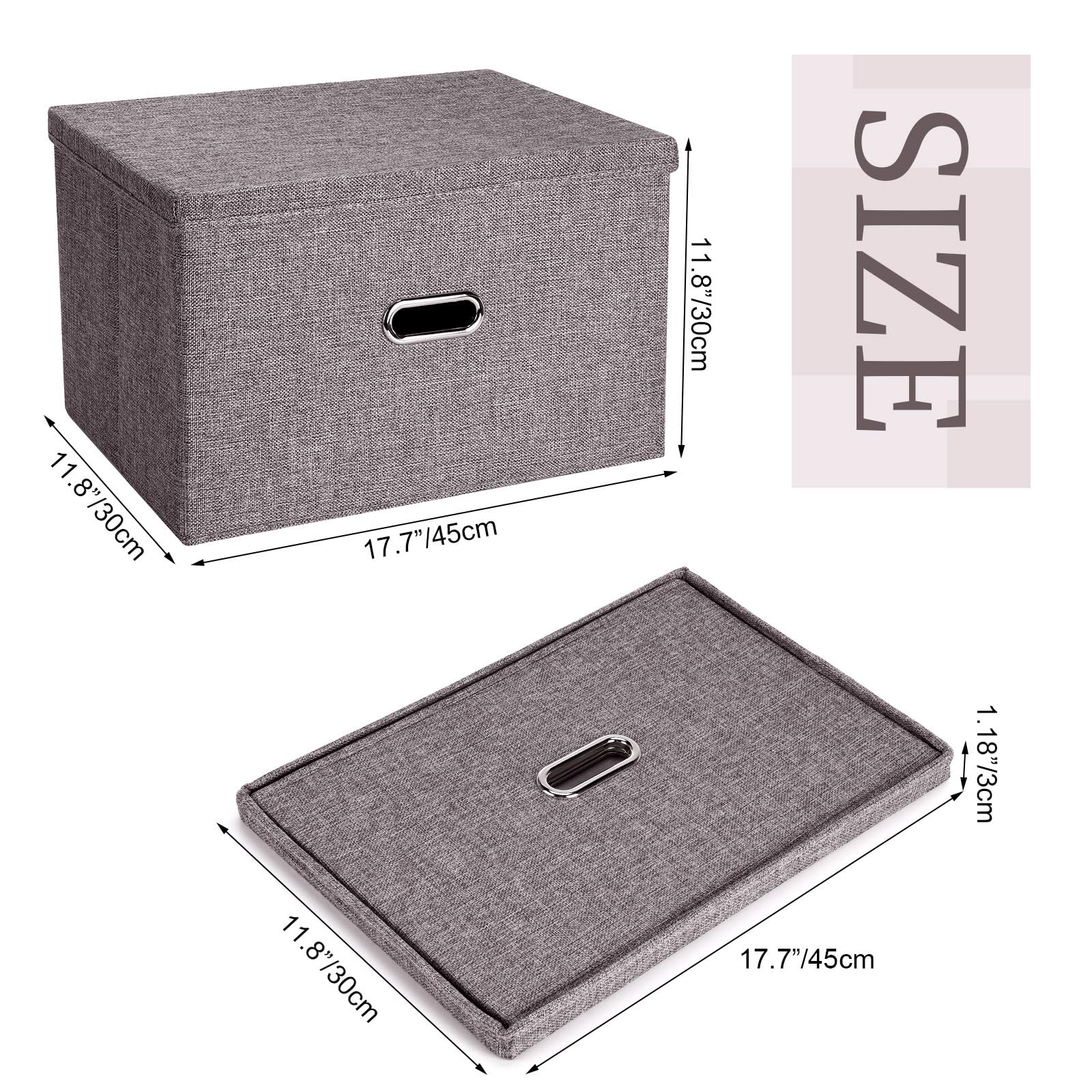 Windyun 6 Pcs Large Collapsible Storage Bins with Lids 17.7 x 11.8 x 11.8 Inch Fabric Closet Storage Cube Boxes Foldable Organizers Containers for Home Closet Office Bedroom Nursery Playroom, Grey