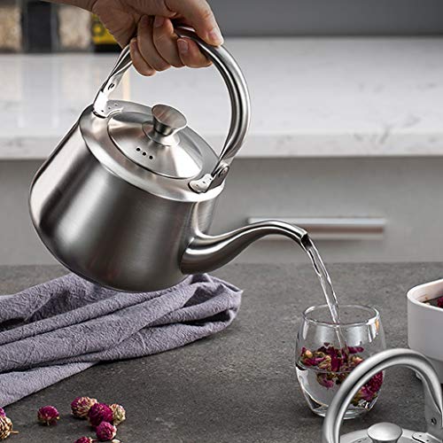 Silver Stainless Steel Kettle Large Capacity Kettle-included Teapot With Ergonomic Handle O-shaped Spout (1.5L, 50.7OZ) Multifunctional water kettle
