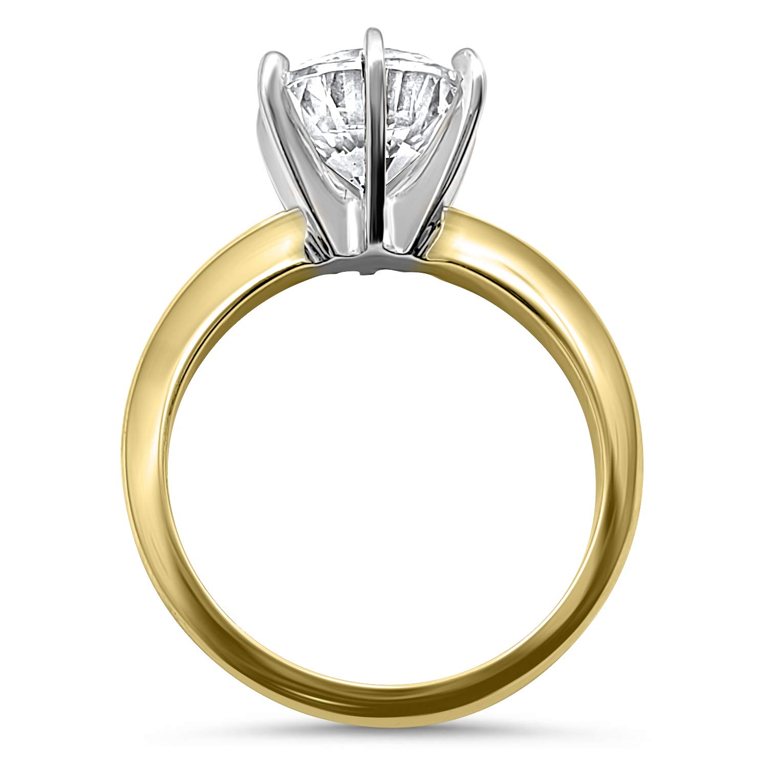 Solid 14K Yellow Gold Swarovski CZ Cubic Zirconia Engagement Ring 6 Prong 2 Carat Round (6.0)
